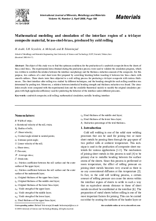 Pdf Mathematical Modeling And Simulation Of The Interface Region Of A