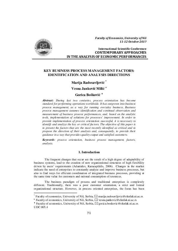 (PDF) Key Business Process Management Factors: Identification and Analysis Directions