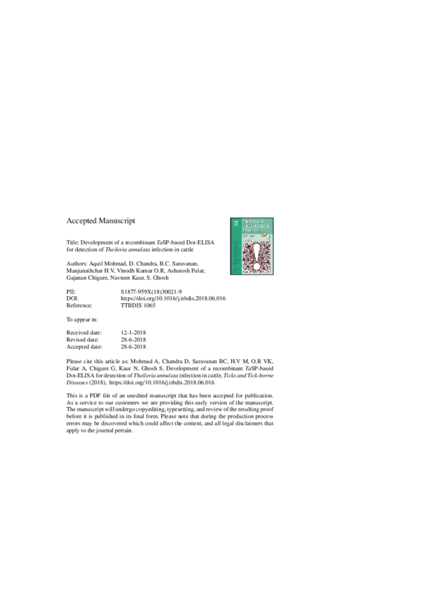(PDF) Development of a recombinant TaSP-based Dot-ELISA for detection ...
