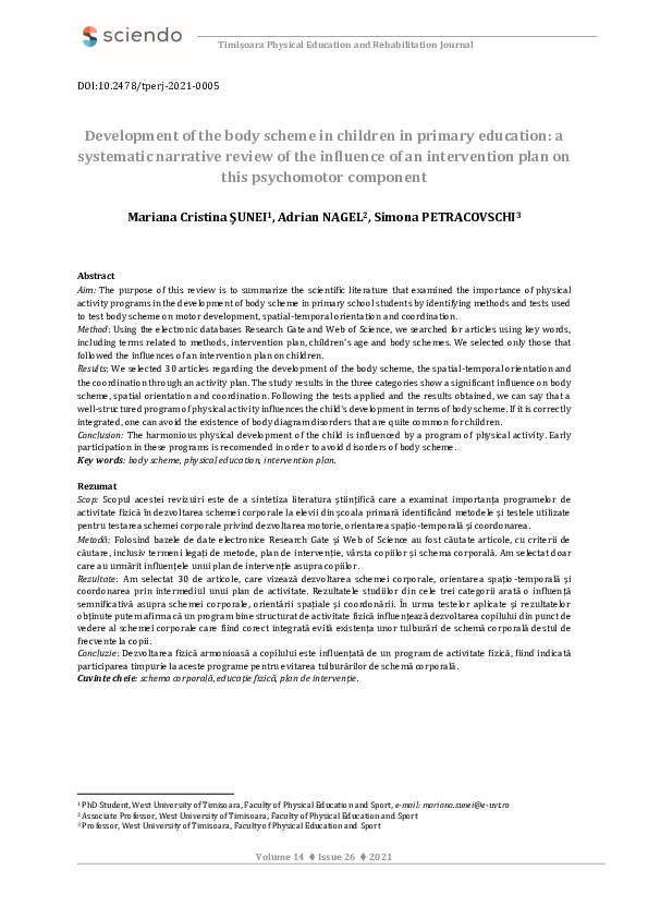 (PDF) Development of the body scheme in children in primary education ...