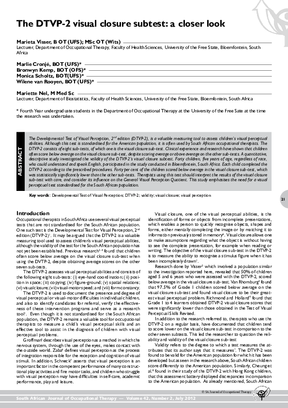 (PDF) The DTVP-2 visual closure subtest: A closer look | Marieta Visser ...
