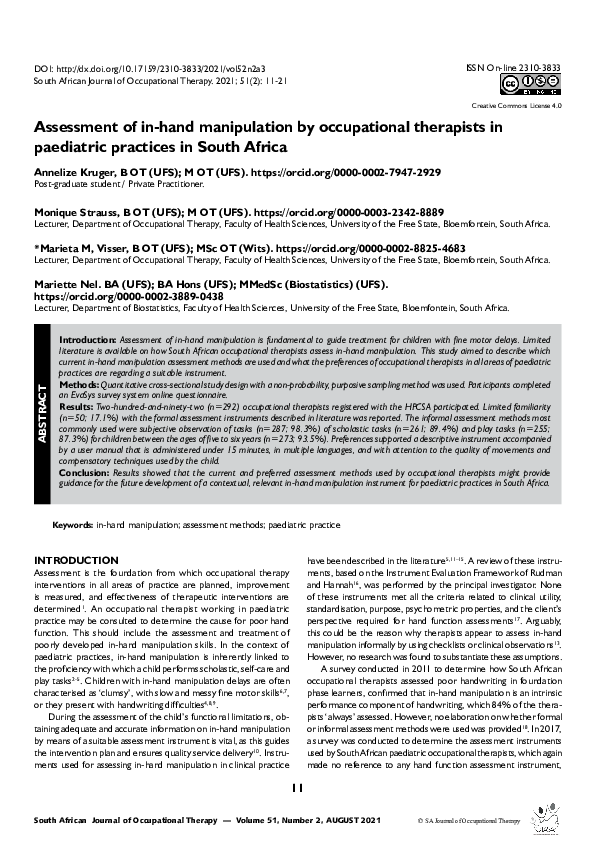 (PDF) Assessment of in-hand manipulation by occupational therapists in ...