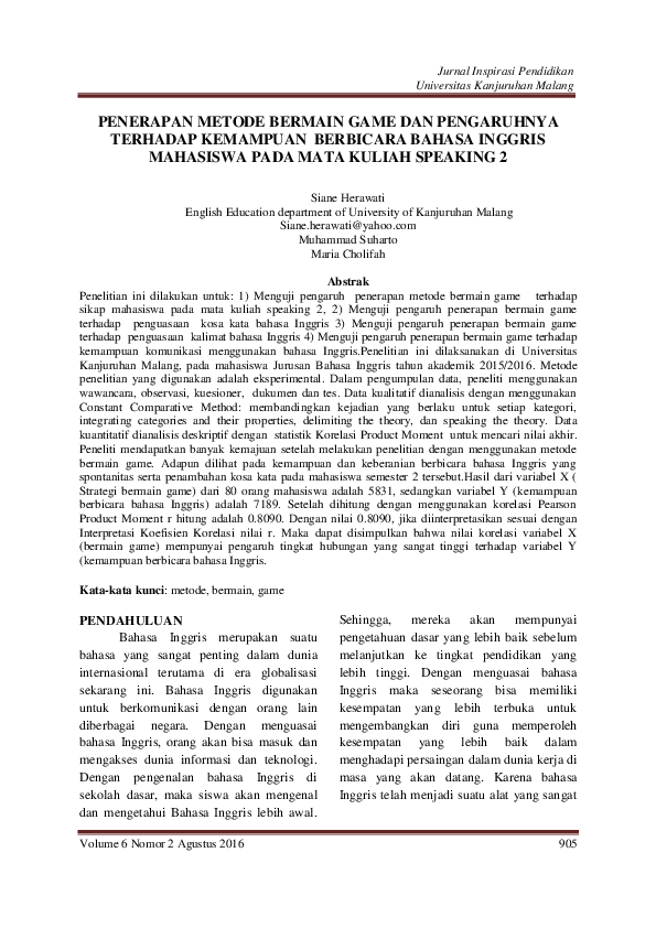 (PDF) Penerapan Metode Bermain Game Dan Pengaruhnya Terhadap Kemampuan ...