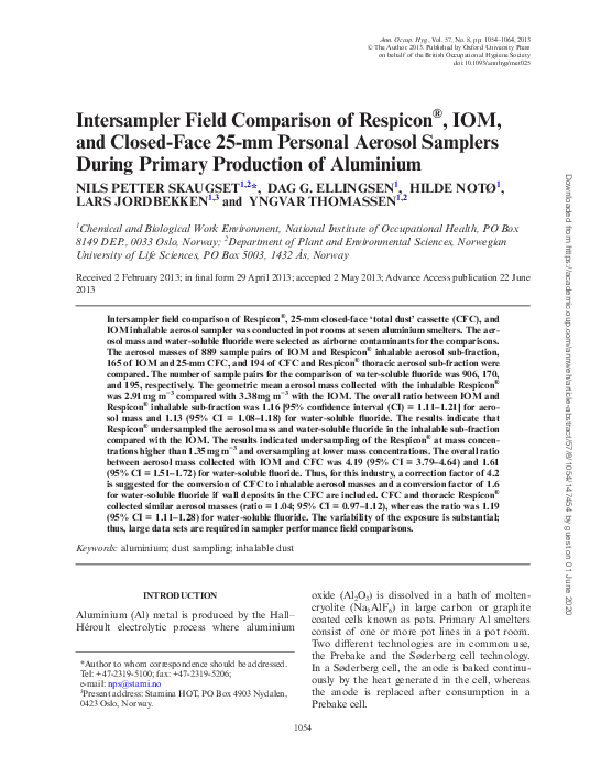 (PDF) Intersampler Field Comparison of Respicon(R), IOM, and Closed ...