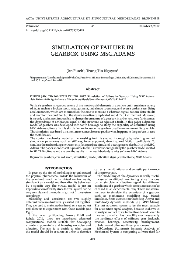 (PDF) Simulation of Failure in Gearbox Using MSC.Adams