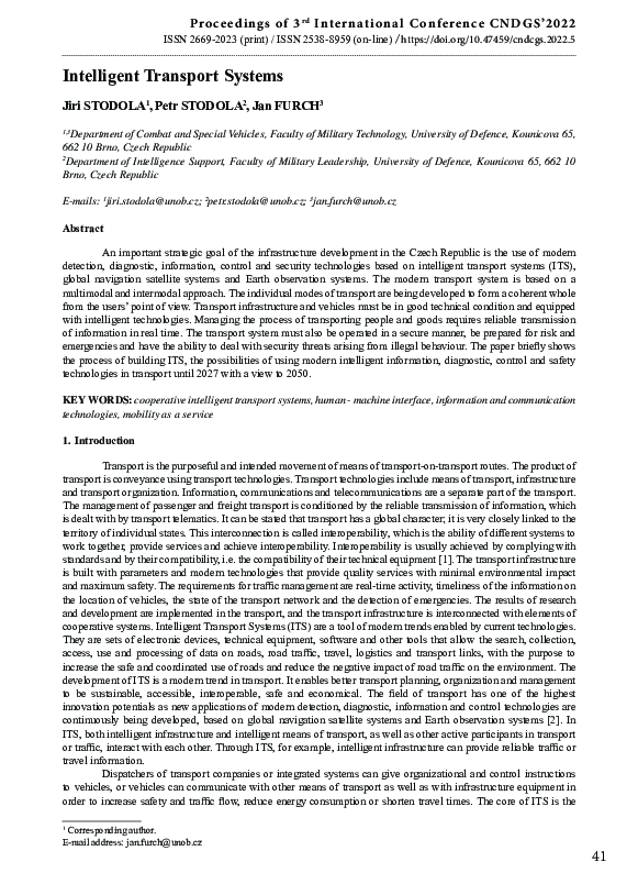 (PDF) Intelligent Transport Systems