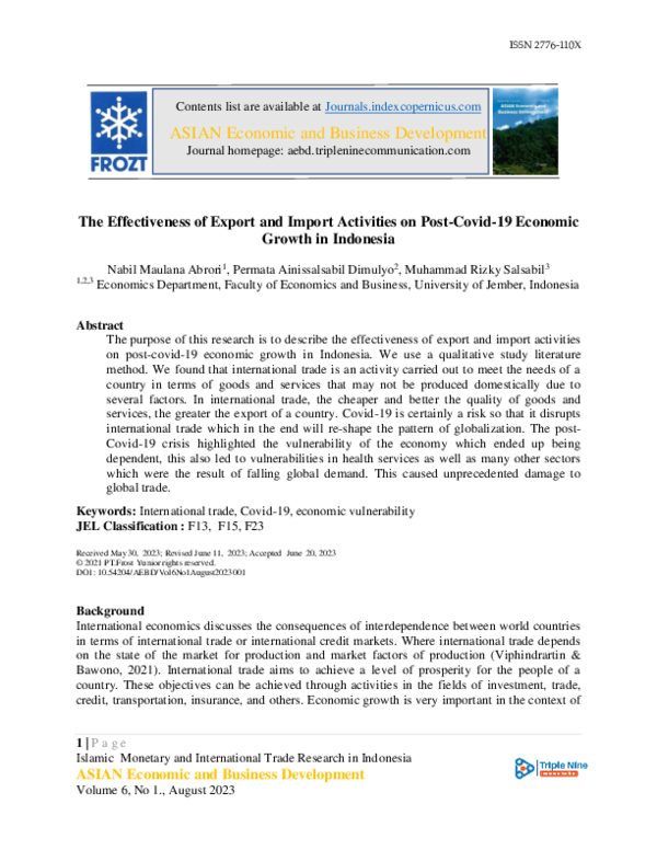 (PDF) The Effectiveness of Export and Import Activities on Post-Covid ...