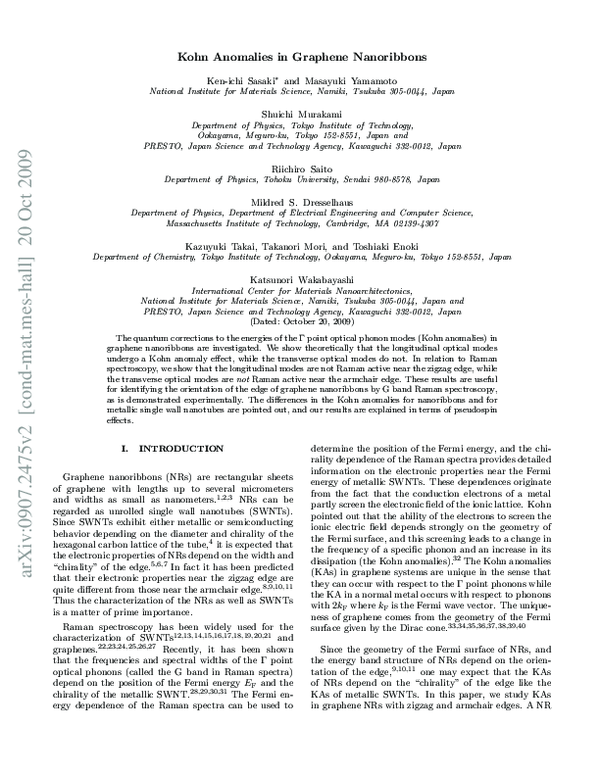 (PDF) Kohn anomalies in graphene nanoribbons