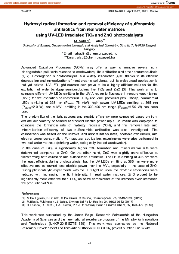 (PDF) UV-LED Photocatalysis for Antibiotic Removal