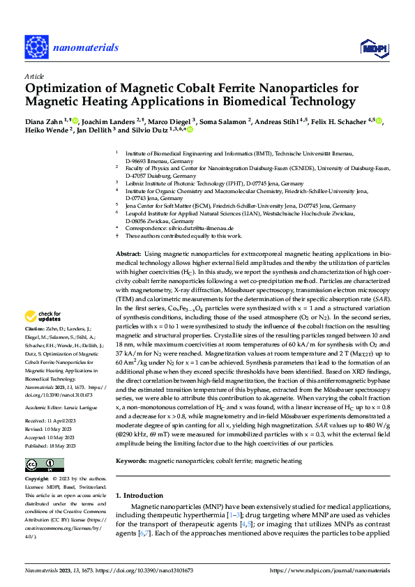 (PDF) Optimization of Magnetic Cobalt Ferrite Nanoparticles for Magnetic Heating Applications in ...