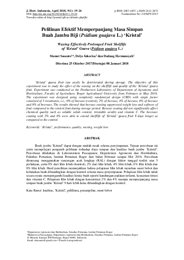 (PDF) Pelilinan Efektif Memperpanjang Masa Simpan Buah Jambu Biji ...