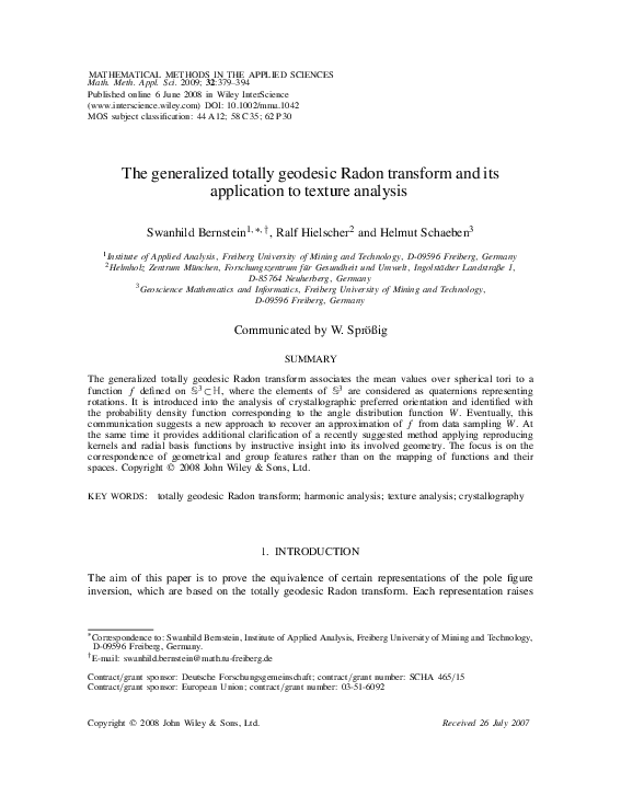 (PDF) The generalized totally geodesic Radon transform and its application to texture analysis