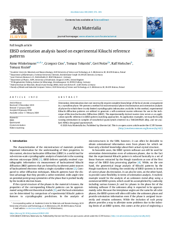 (PDF) EBSD orientation analysis based on experimental Kikuchi reference patterns