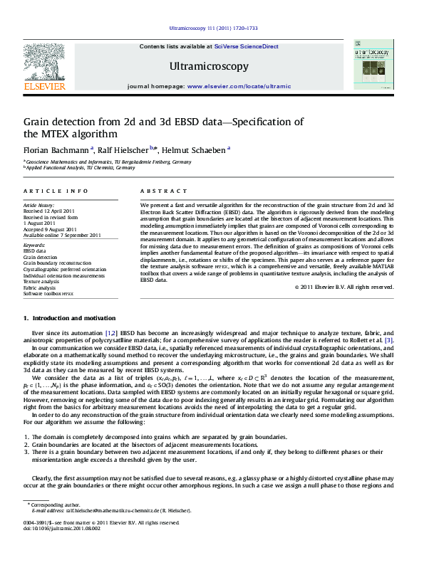 Pdf Grain Detection From 2d And 3d Ebsd Data Specification Of The Mtex Algorithm Ralf