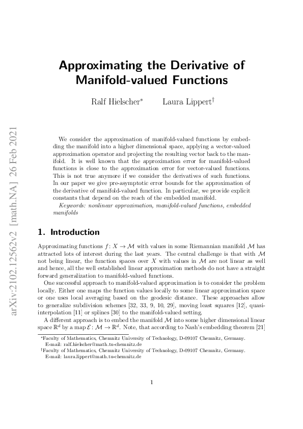 (PDF) Approximating the derivative of manifold-valued functions