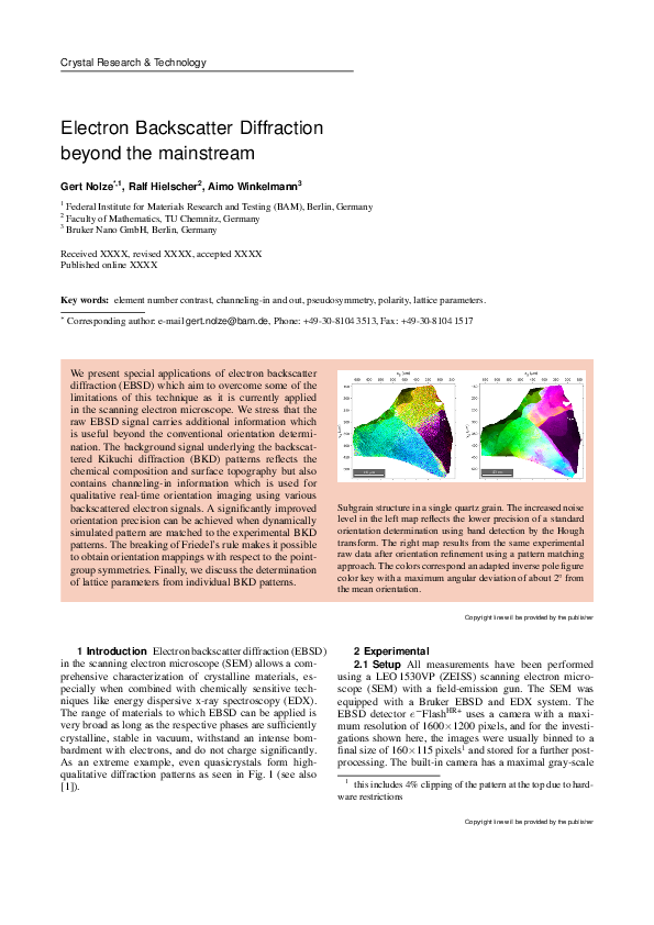 (PDF) Electron backscatter diffraction beyond the mainstream