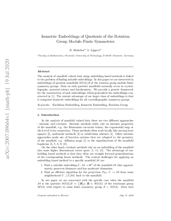 Pdf Locally Isometric Embeddings Of Quotients Of The Rotation Group Modulo Finite Symmetries