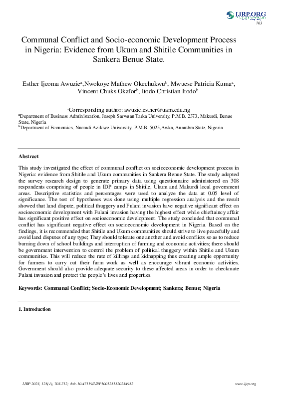 (PDF) Communal Conflict and Socio-economic Development Process in ...