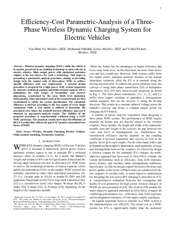 (PDF) Efficiency-Cost Parametric-Analysis of a Three-Phase Wireless Dynamic Charging System for ...