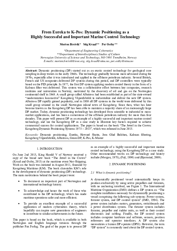 (PDF) From Eureka to K-Pos: Dynamic Positioning as a Highly Successful ...