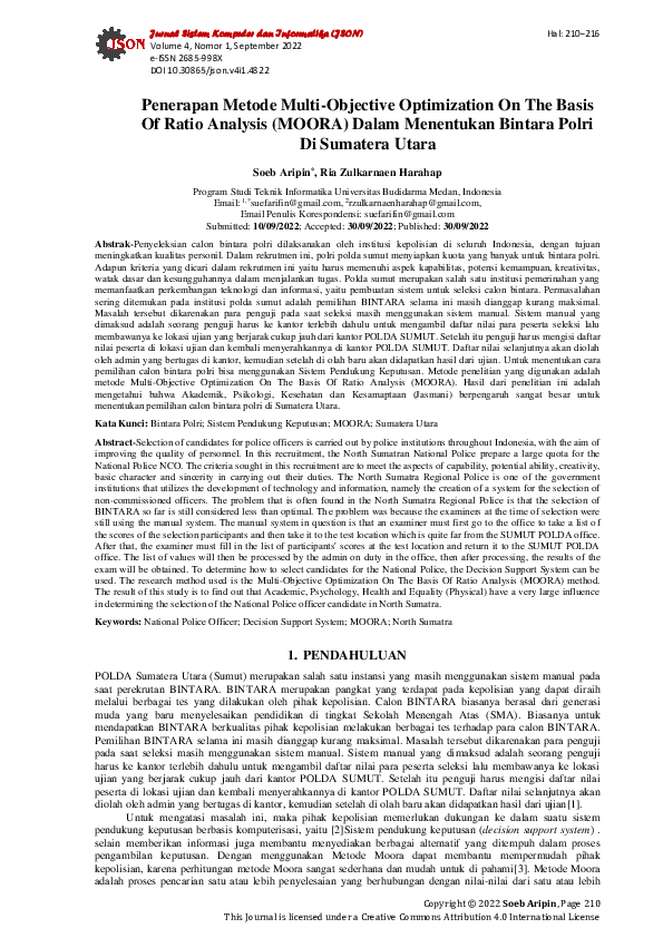 (PDF) Penerapan Metode Multi-Objective Optimization On The Basis Of Ratio Analysis (MOORA) Dalam ...