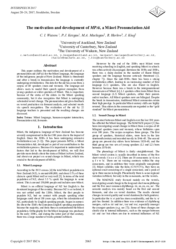 (PDF) The Motivation and Development of MPAi, a Māori Pronunciation Aid