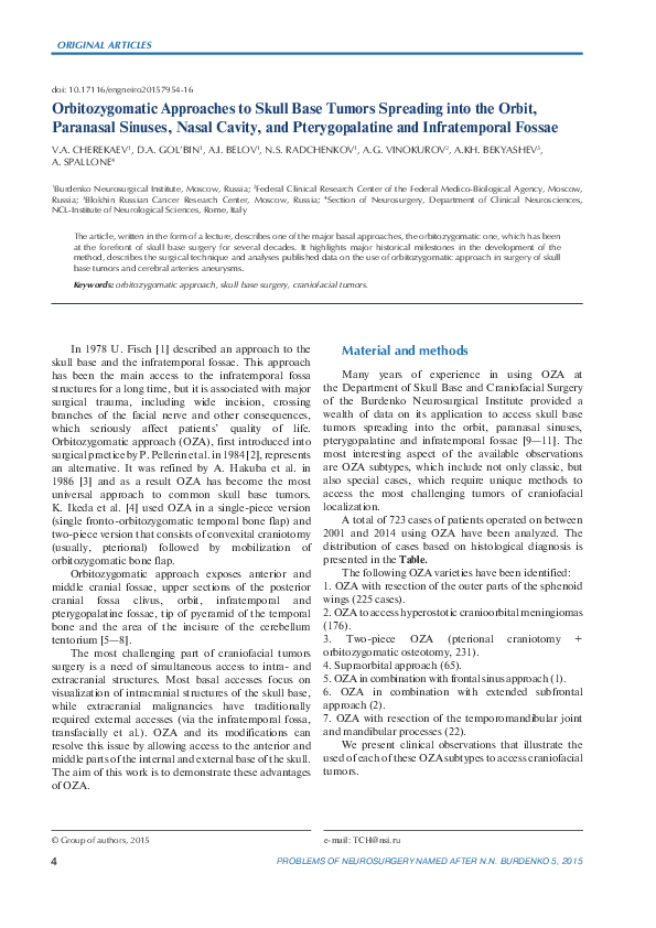 (PDF) Orbitozygomatic approaches to skull base tumors spreading into ...