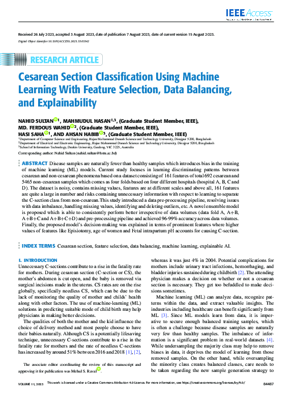 Pdf Cesarean Section Classification Using Machine Learning With Feature Selection Data