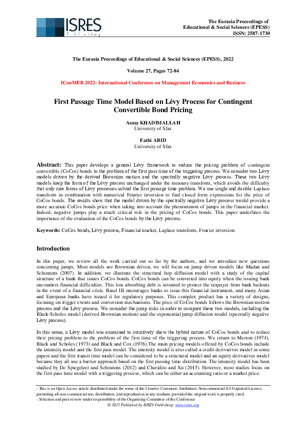 (PDF) First Passage Time Model Based on Lévy Process for Contingent ...