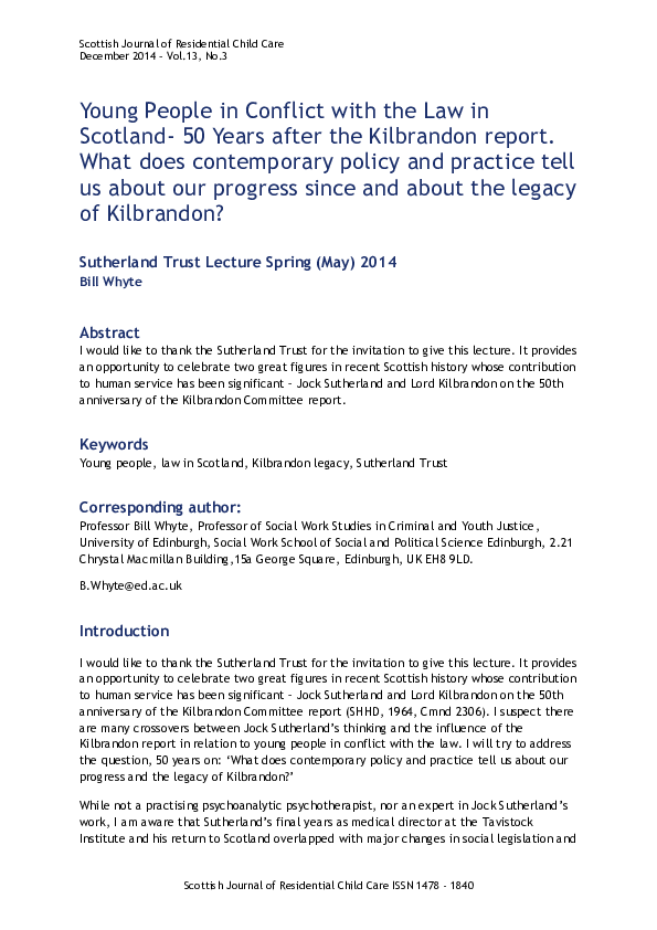 (PDF) Young People in Conflict with the Law in Scotland: 50 Years after ...
