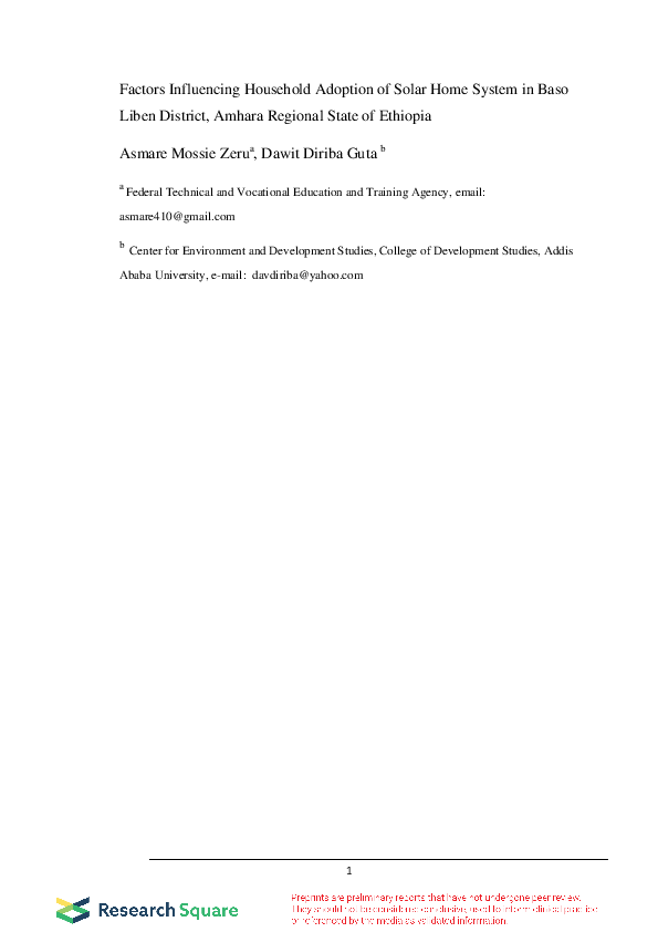 (PDF) Factors Influencing Household Adoption of Solar Home System in ...