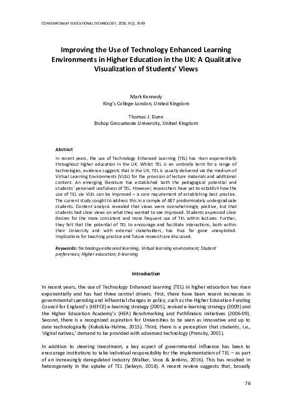 (PDF) Improving the Use of Technology Enhanced Learning Environments in ...
