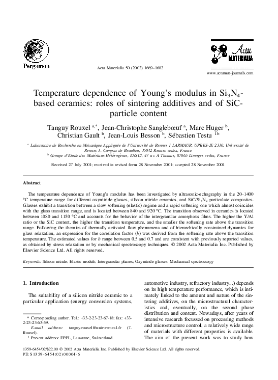 (PDF) Temperature dependence of Young's modulus in Si3N4-based ceramics: roles of sintering ...