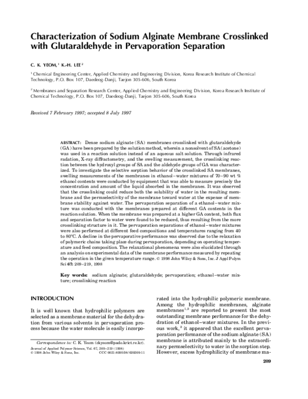 (PDF) Characterization of sodium alginate membrane crosslinked with glutaraldehyde in ...