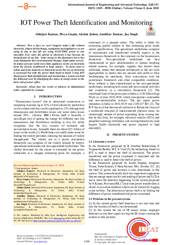 (PDF) IOT Power Theft Identification and Monitoring | Anubhav Kumar ...