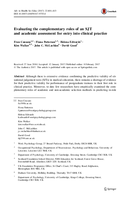 (PDF) Evaluating the complementary roles of an SJT and academic ...