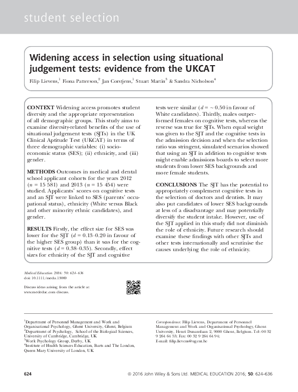 (PDF) Widening access in selection using situational judgement tests ...