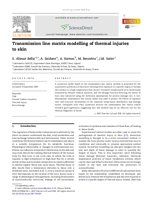 (PDF) Transmission line matrix modelling of thermal injuries to skin