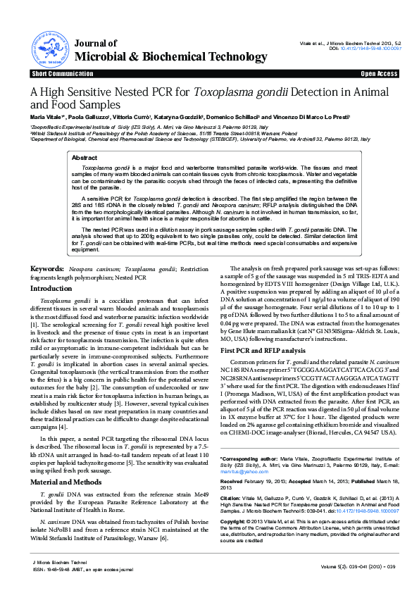 (PDF) A High Sensitive Nested PCR for Toxoplasma gondii Detection in ...