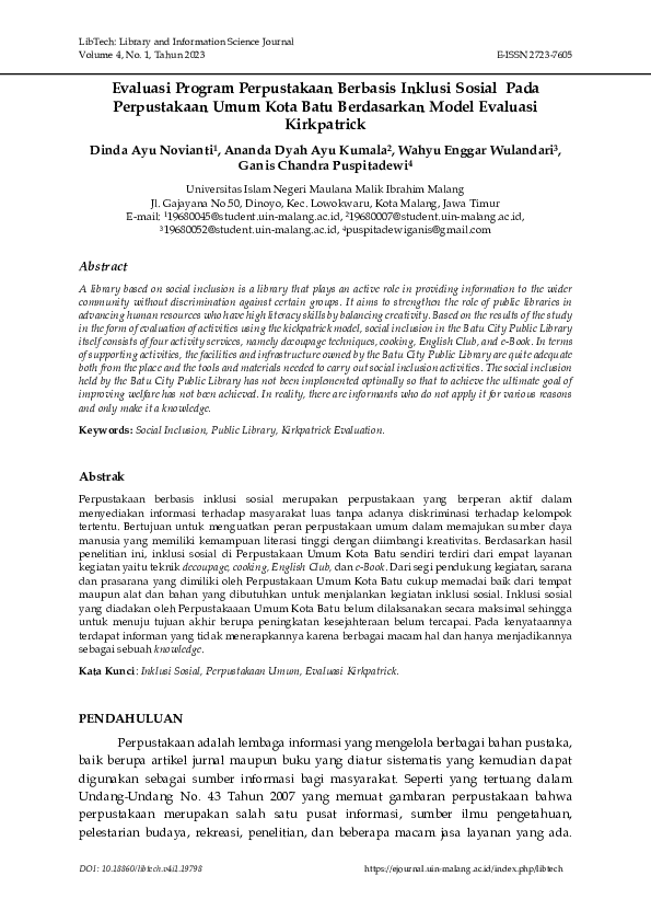 (PDF) Evaluasi Program Perpustakaan Berbasis Inklusi Sosial Pada Perpustakaan Umum Kota Batu ...