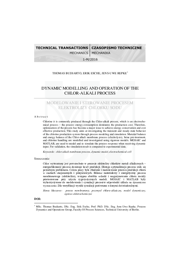 (PDF) Dynamic Modeling and Operation of the Chlor-Alkali Process