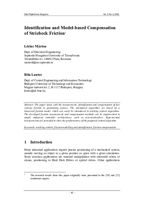 (PDF) Modeling, Identification, and Compensation of Stick-Slip Friction