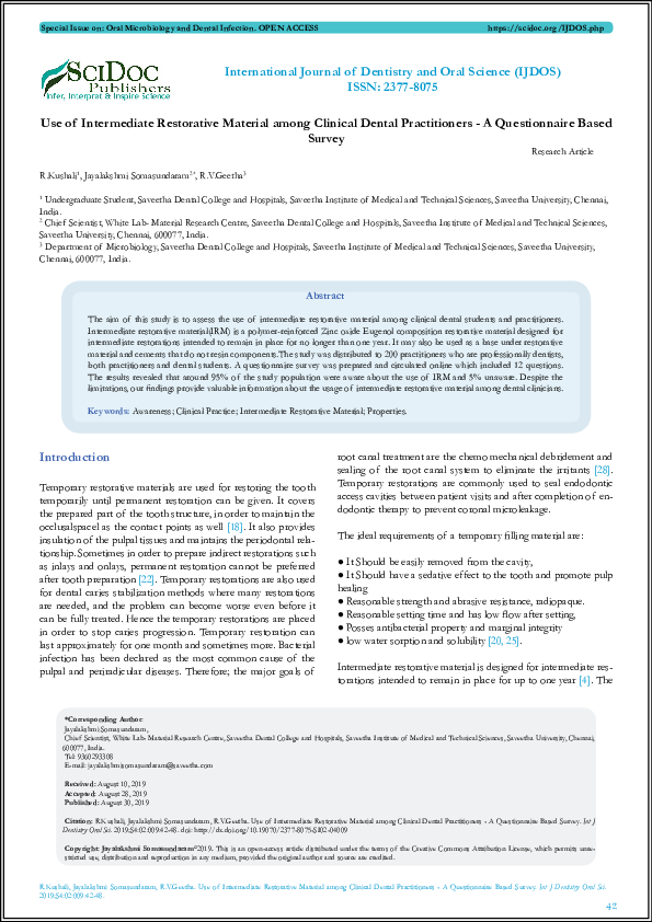(PDF) Use of Intermediate Restorative Material among Clinical Dental ...