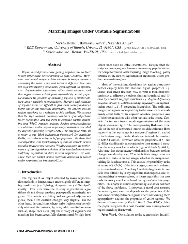 (PDF) Matching images under unstable segmentations