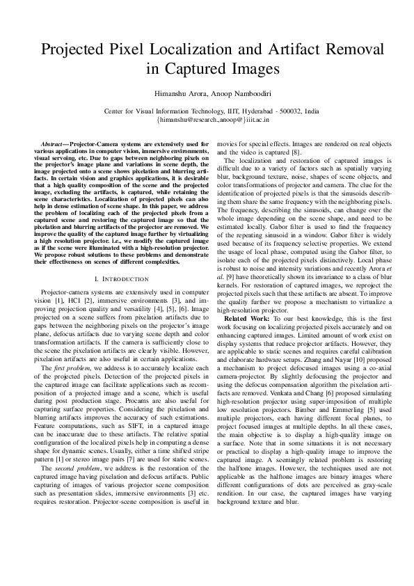 (PDF) Projected pixel localization and artifact removal in captured images