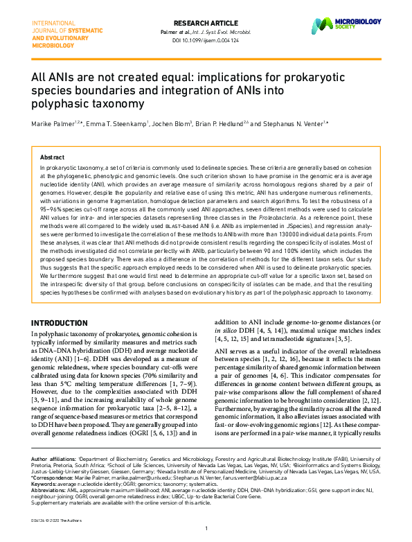 (PDF) All ANIs are not created equal: implications for prokaryotic ...