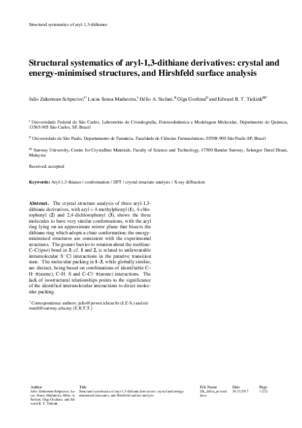 (PDF) Structural systematics of aryl-1,3-dithiane derivatives: crystal ...