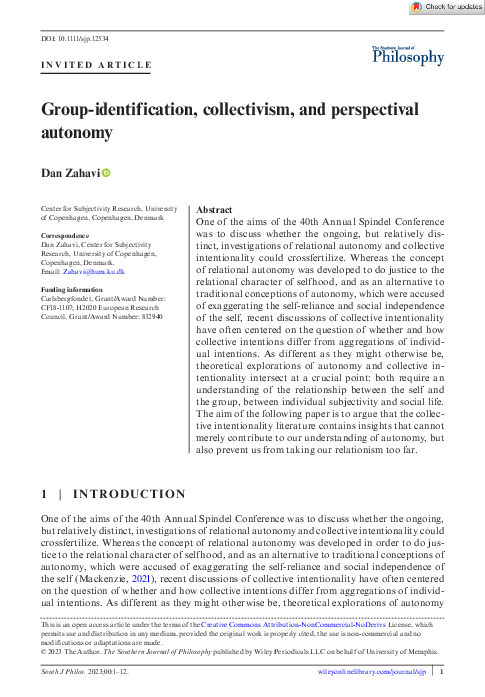 (PDF) Group-identification, collectivism, and perspectival autonomy