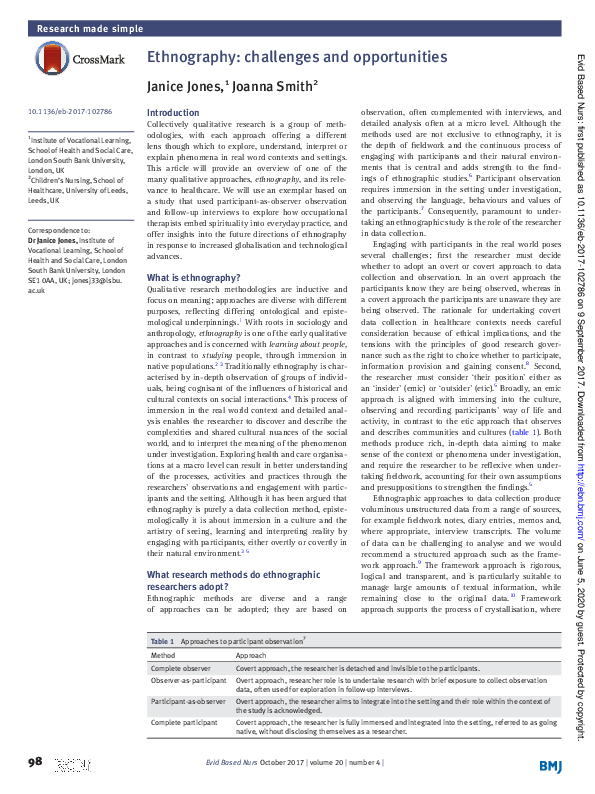 (PDF) Ethnography: challenges and opportunities