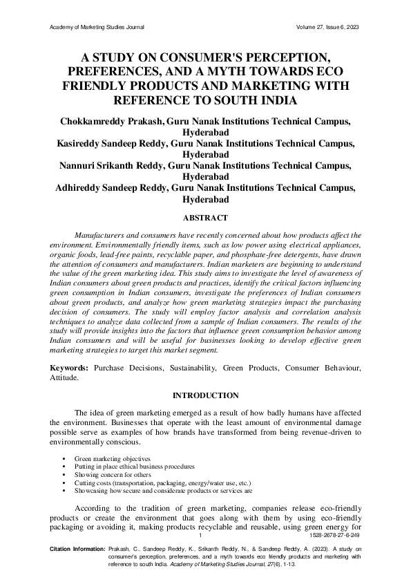 (PDF) A STUDY ON CONSUMER'S PERCEPTION, PREFERENCES, AND A MYTH TOWARDS ...